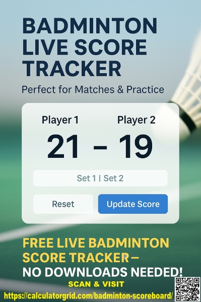 Online Badminton Scoreboard 1 in ALL Track Match Score Free