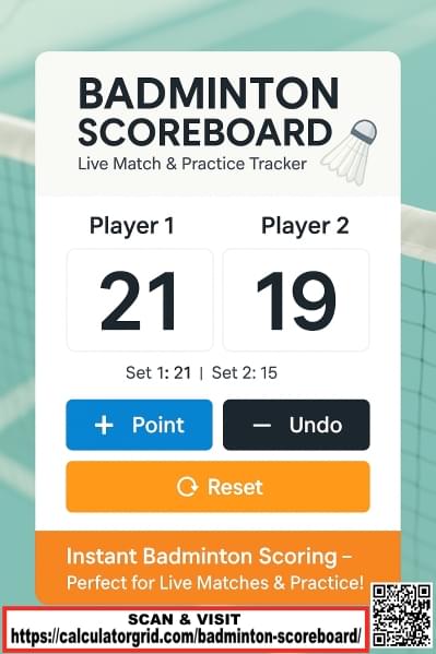 Online Badminton Scoreboard 1 in ALL Track Match Score Free