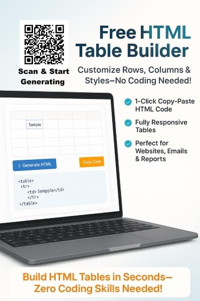 1-Click Free HTML Table Builder – Customize & Generate Code